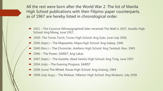 High school publication a brief history | PPTX