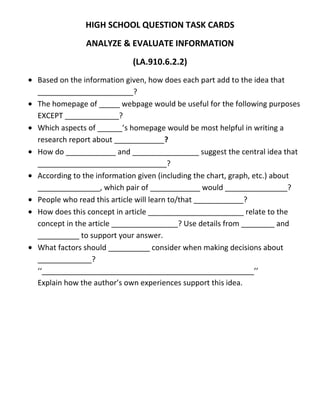 High school question task cards big | DOCX