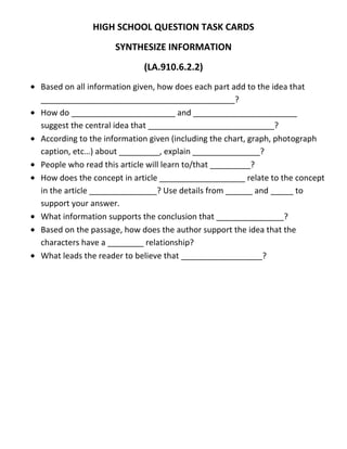 High school question task cards big | DOCX