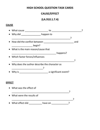 High school question task cards big | DOCX