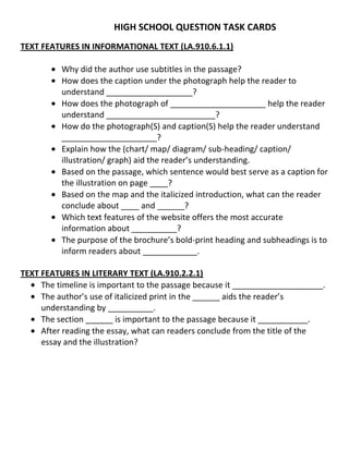 High school question task cards big | DOCX | Internet for Beginners ...