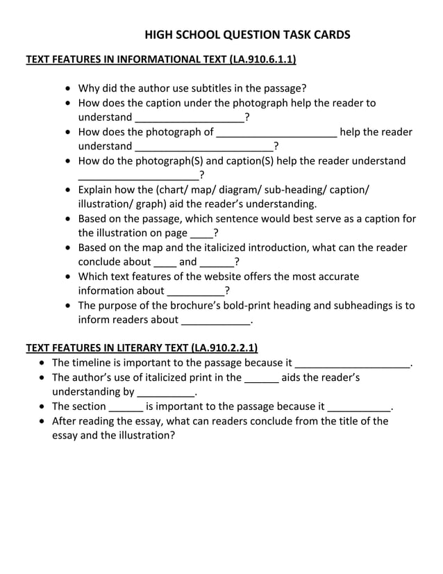 High school question task cards big | DOCX | Internet for Beginners ...