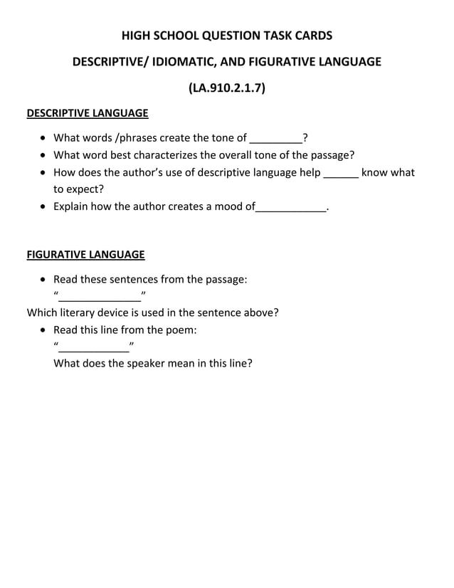 High school question task cards big | DOCX | Internet for Beginners ...