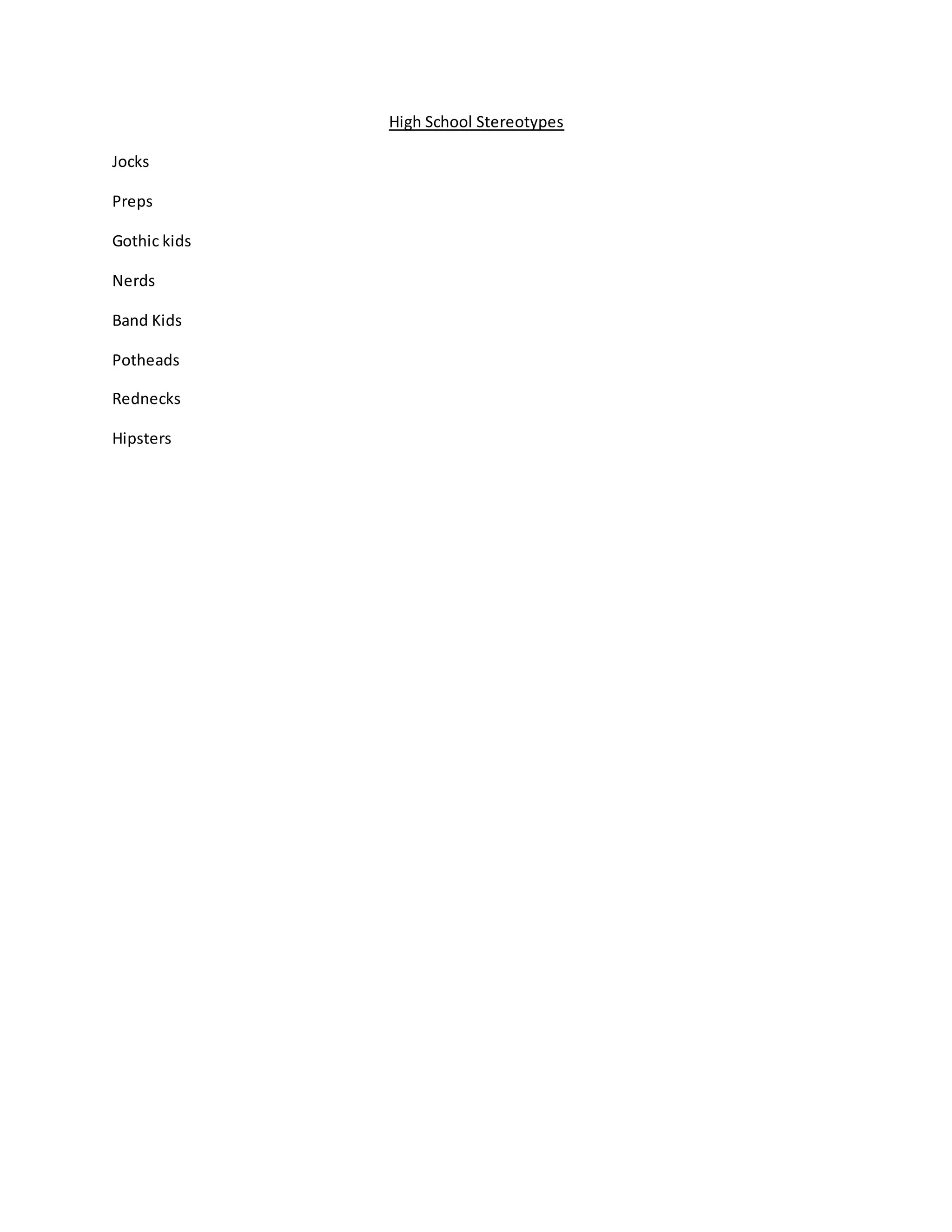 High school stereotypes | DOCX | Education