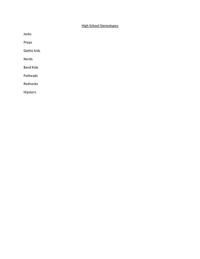 High school stereotypes | DOCX | Education