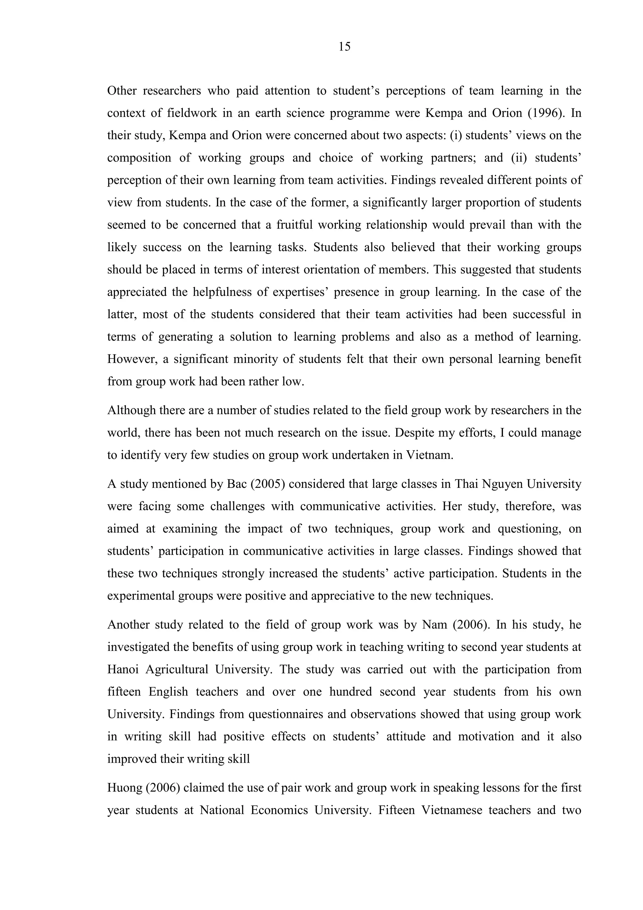 High school students perceptions of the benefits of the group work to ...
