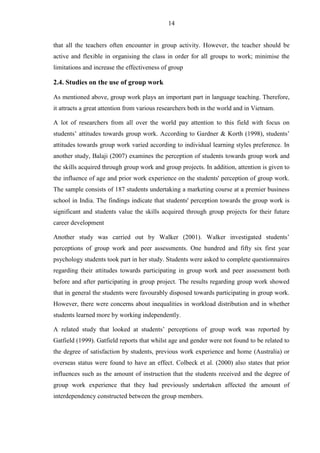 High school students perceptions of the benefits of the group work to ...