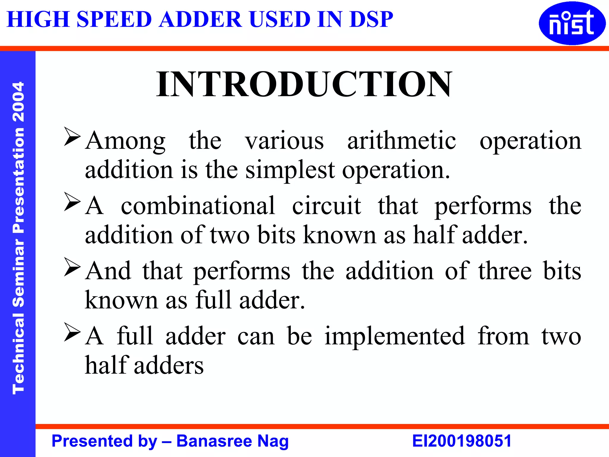 High speed adder used in digital signal processing | PPT