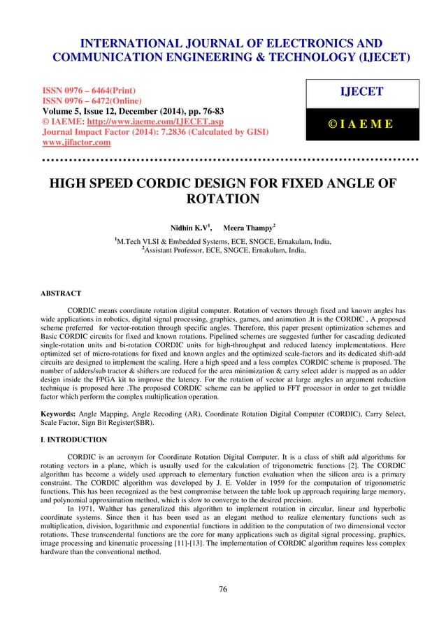 High speed cordic design for fixed angle of rotation | PDF