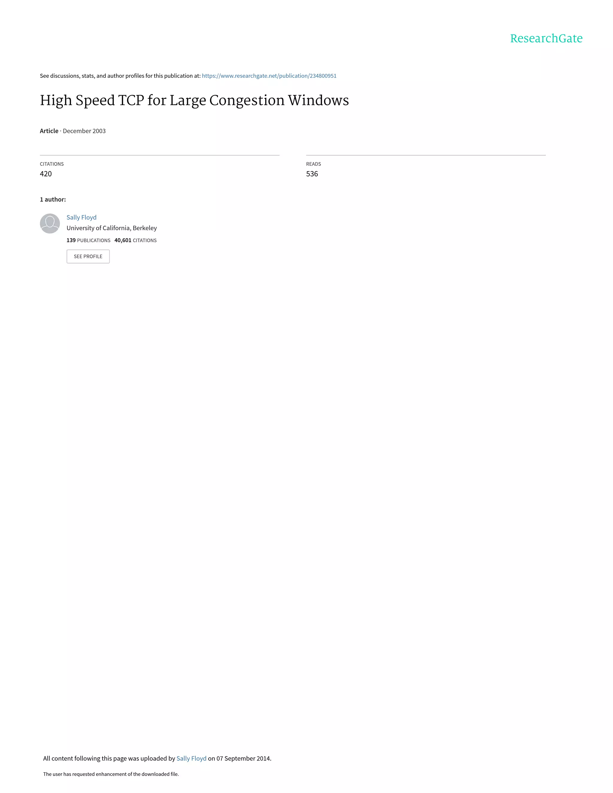 Highspeedtcpforlargecongestionwindowspdf