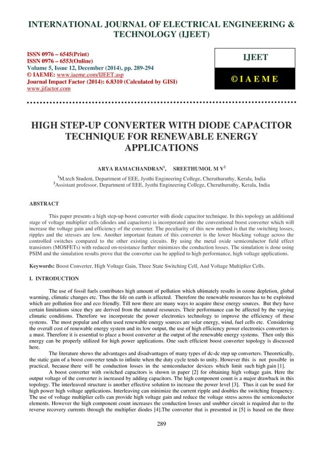 High step up converter with diode capacitor technique for renewable ...