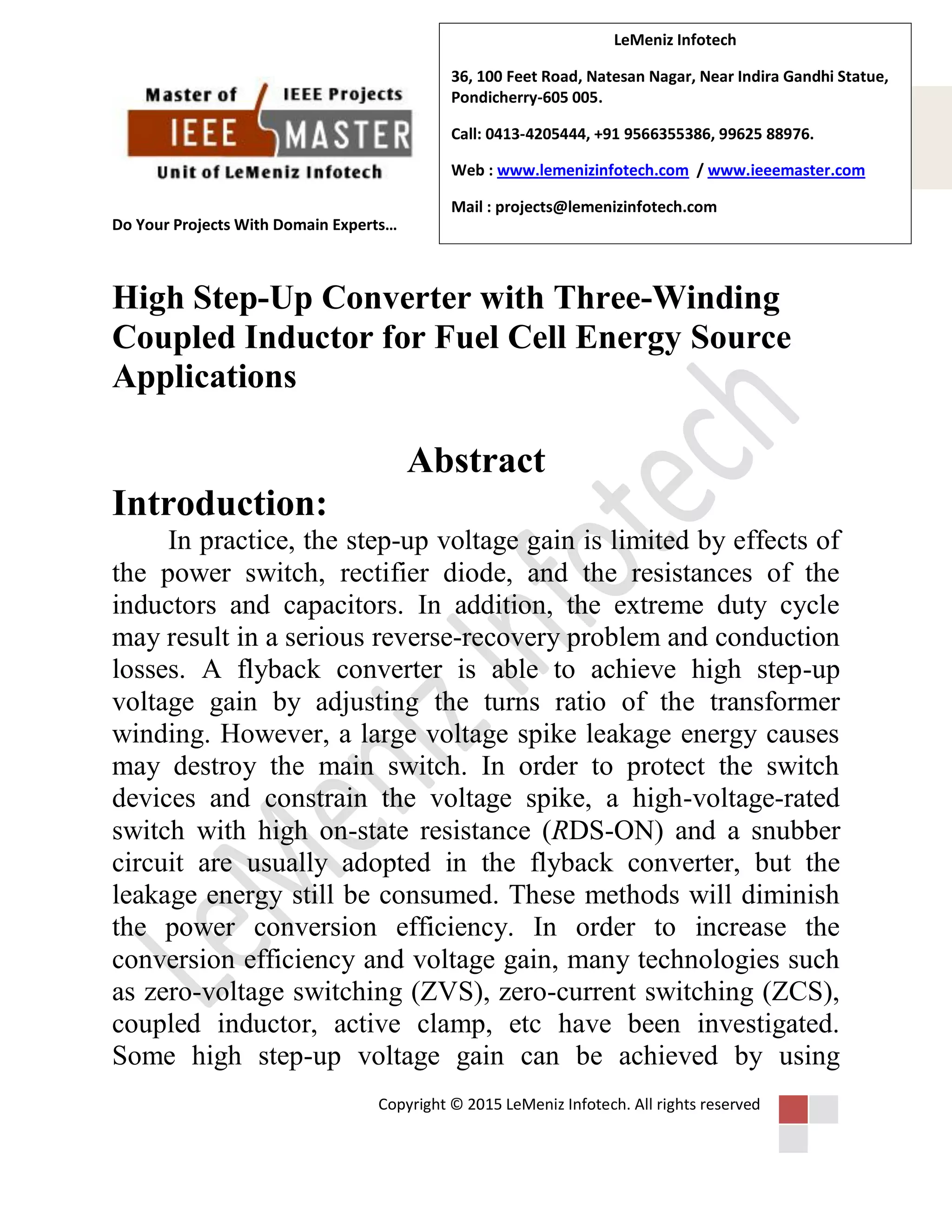 High step up converter with three-winding coupled inductor for fuel ...