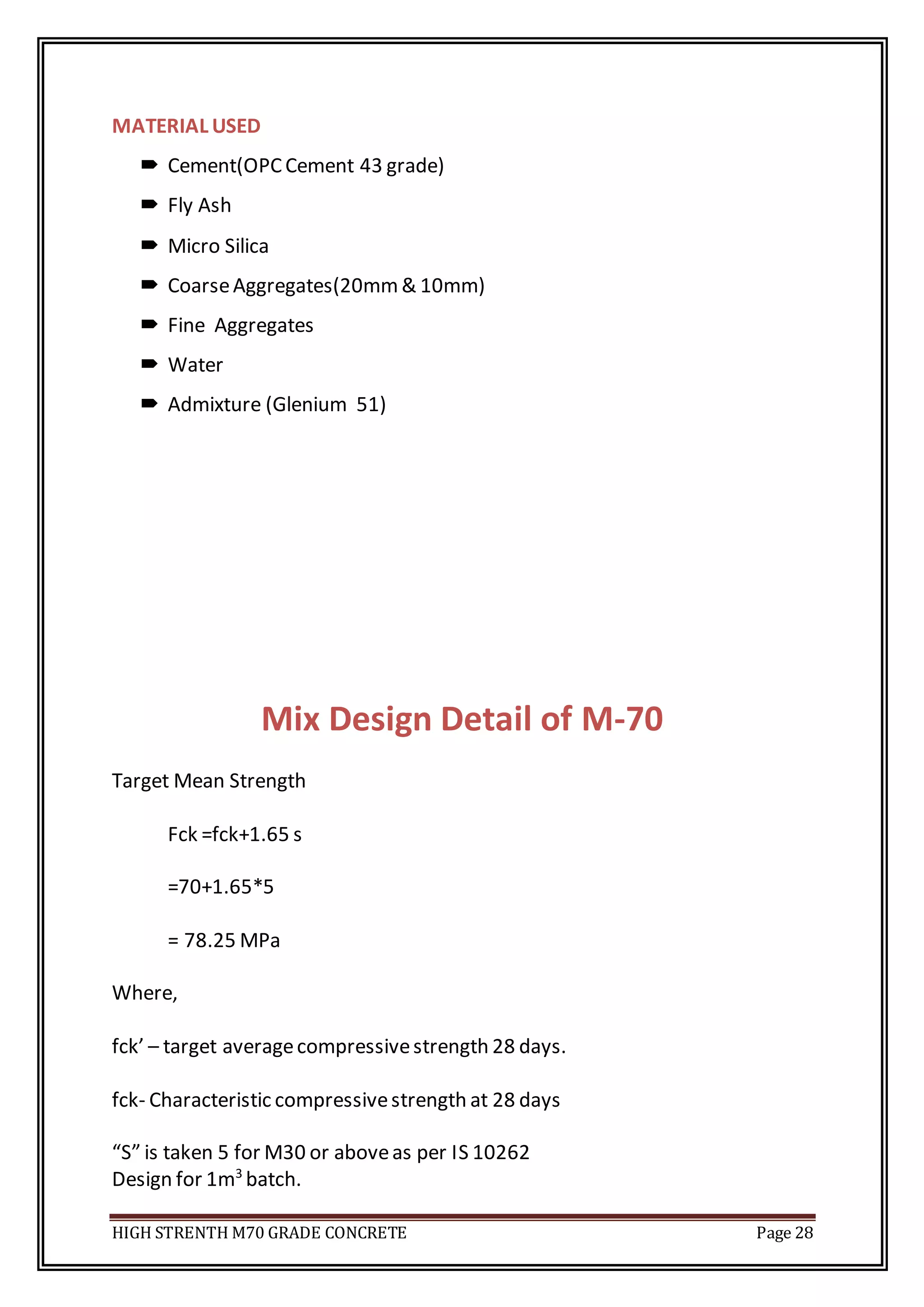 High strength m70 concrete grade | DOCX