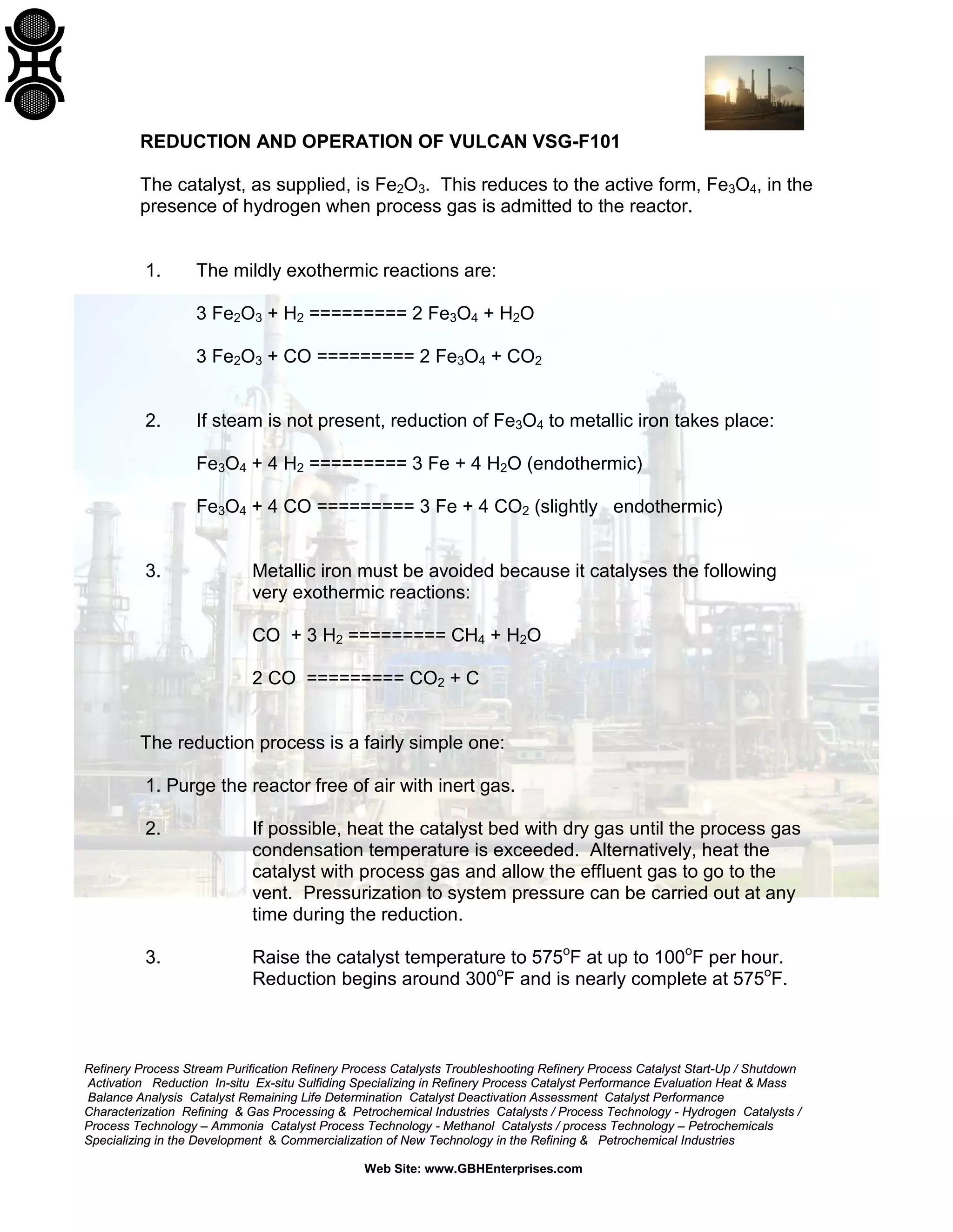 High Temperature Shift Catalyst Reduction Procedure | PDF