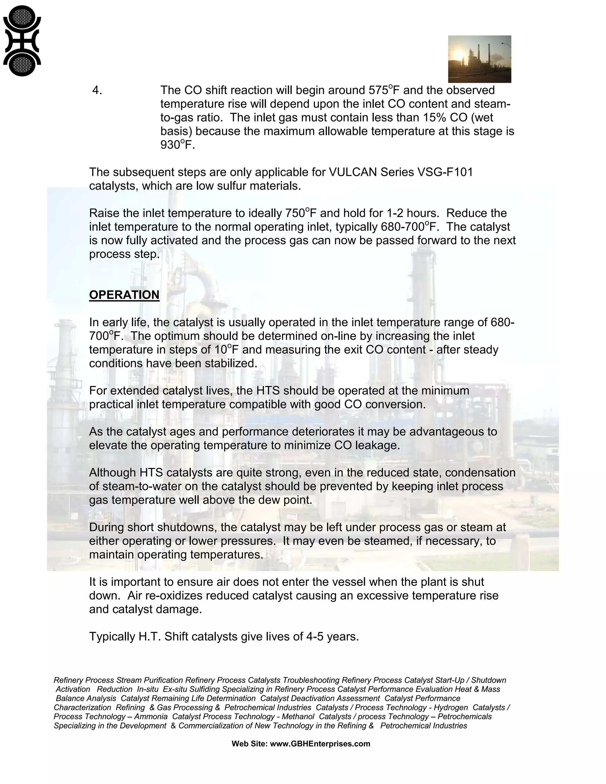High Temperature Shift Catalyst Reduction Procedure | PDF