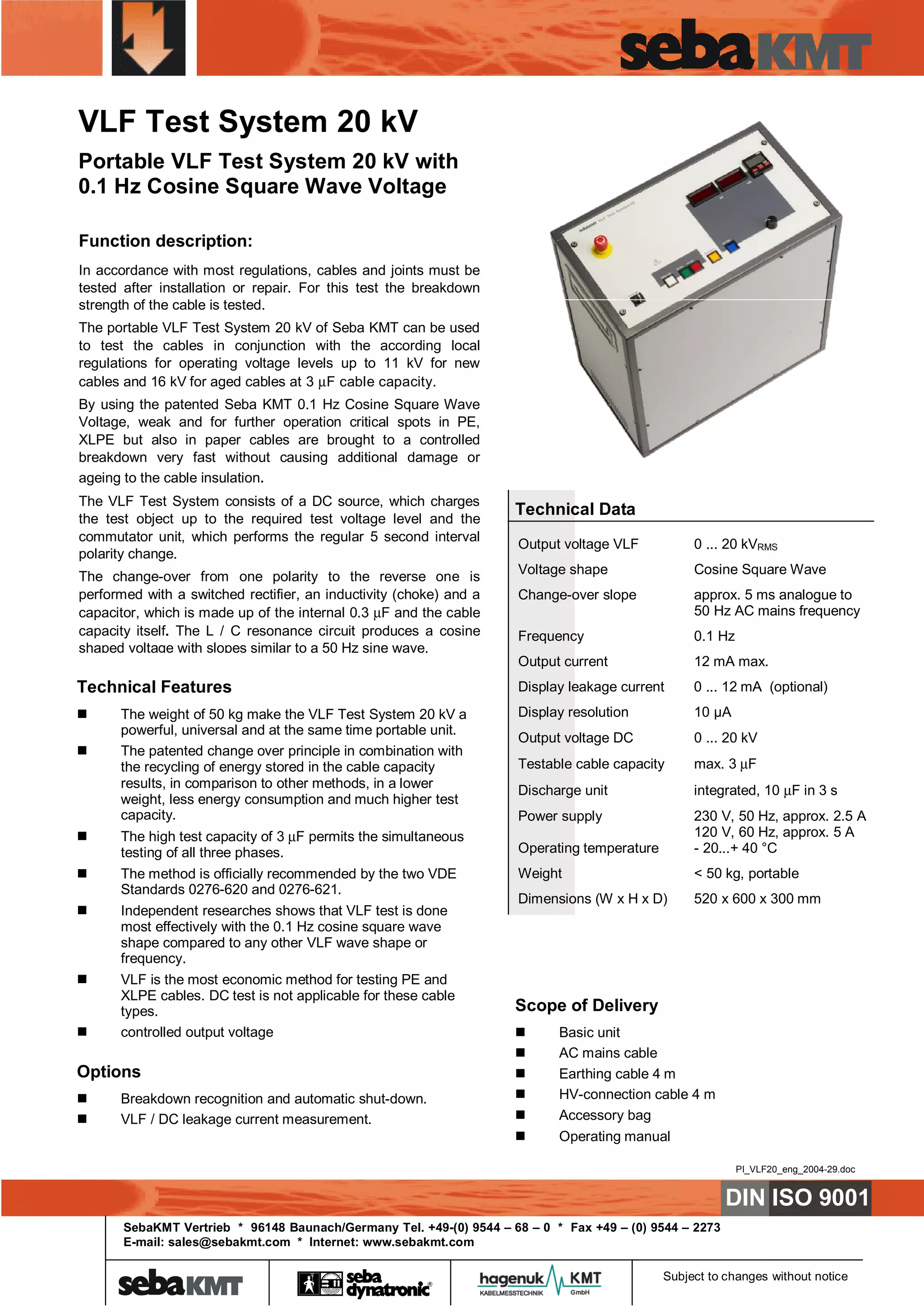 SEBA KMT High Voltage VLF Cable Testers Up To 28kV - SEBA KMT Cable ...