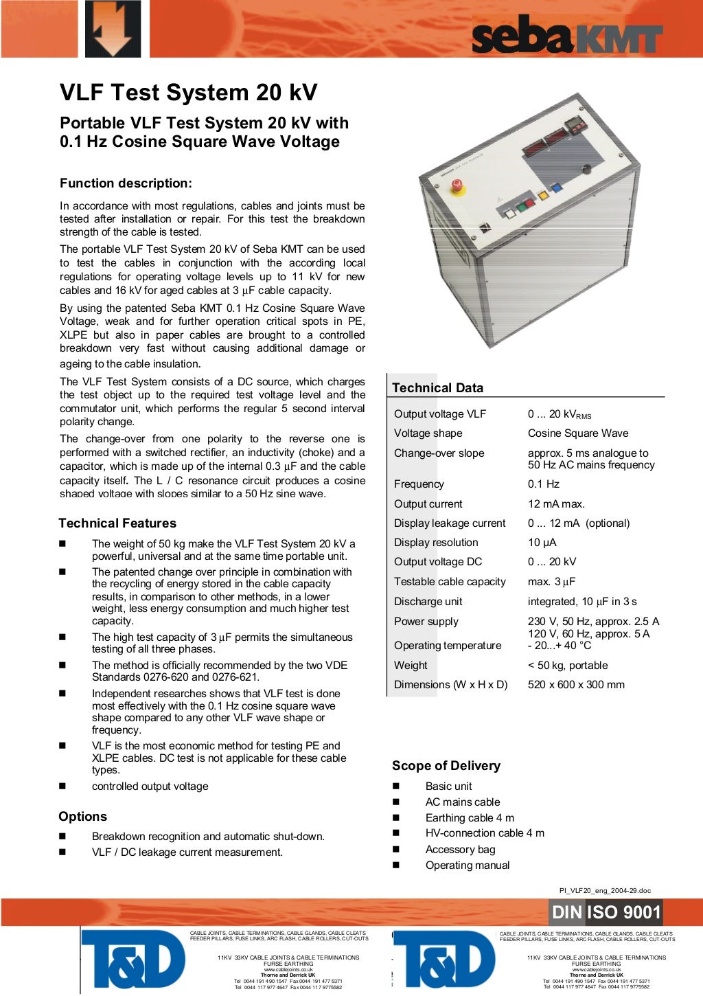 SEBA KMT High Voltage VLF Cable Testers Up To 28kV - SEBA KMT Cable T…
