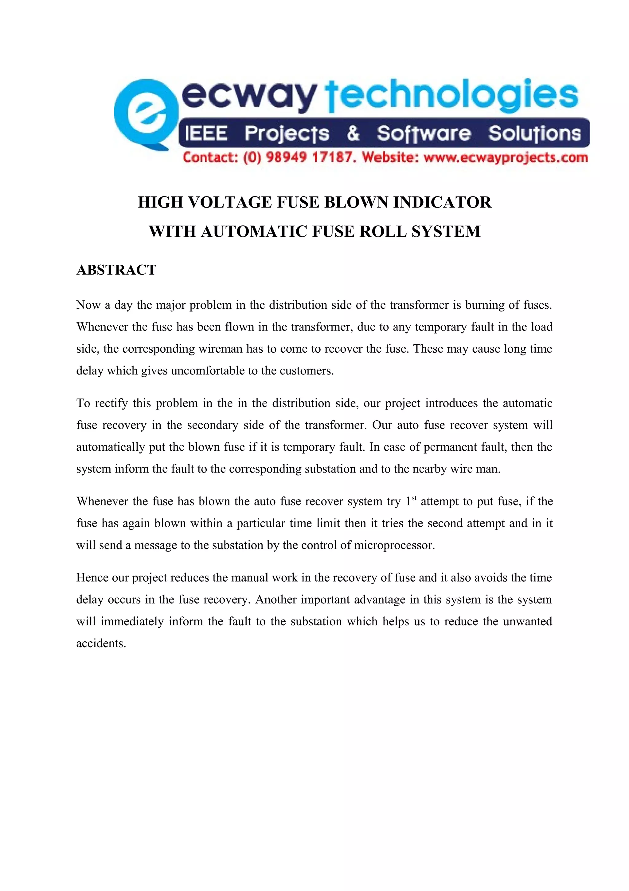 High voltage fuse blown indicator with automatic fuse roll system | DOC