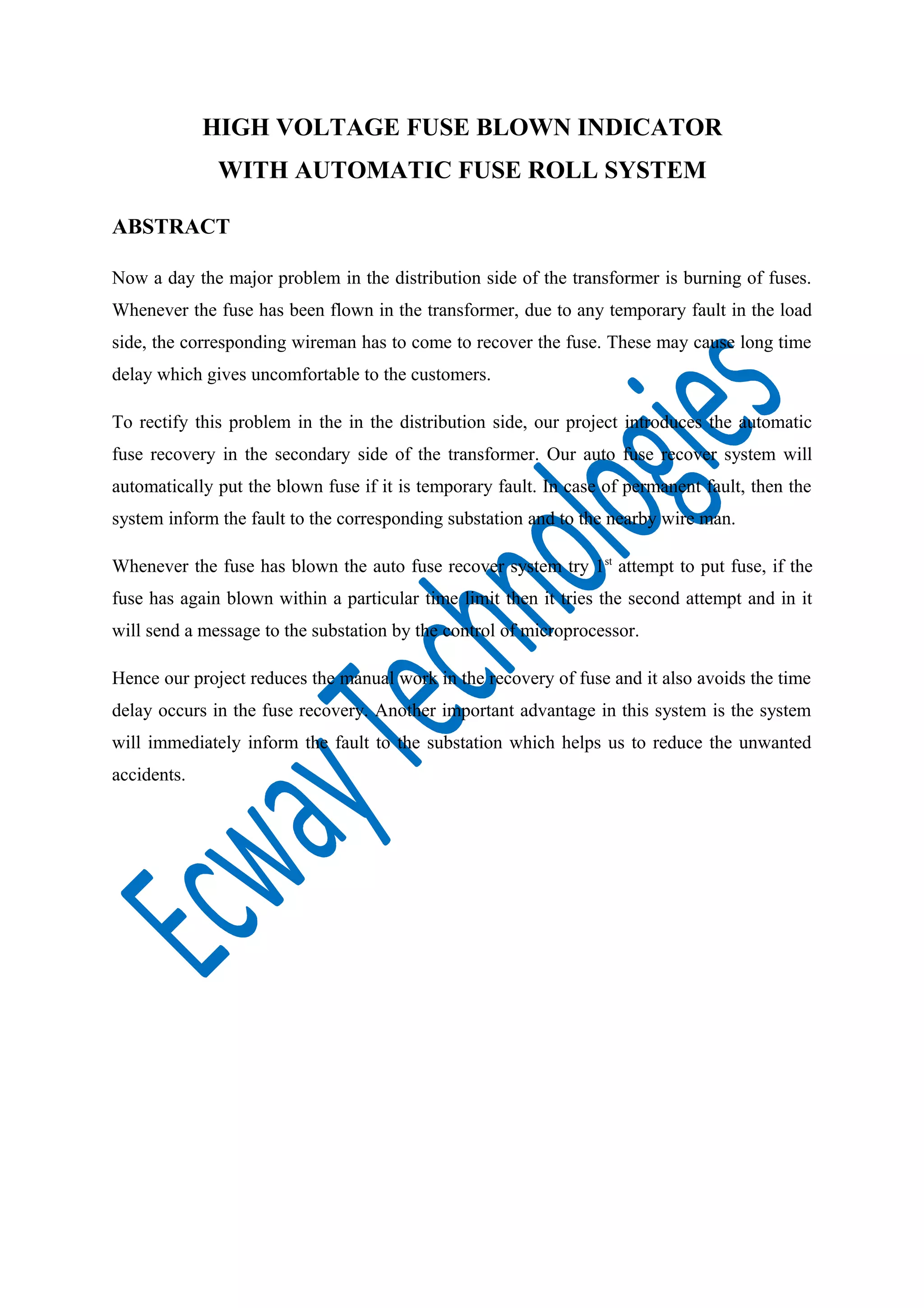 High voltage fuse blown indicator with automatic fuse roll system | PDF