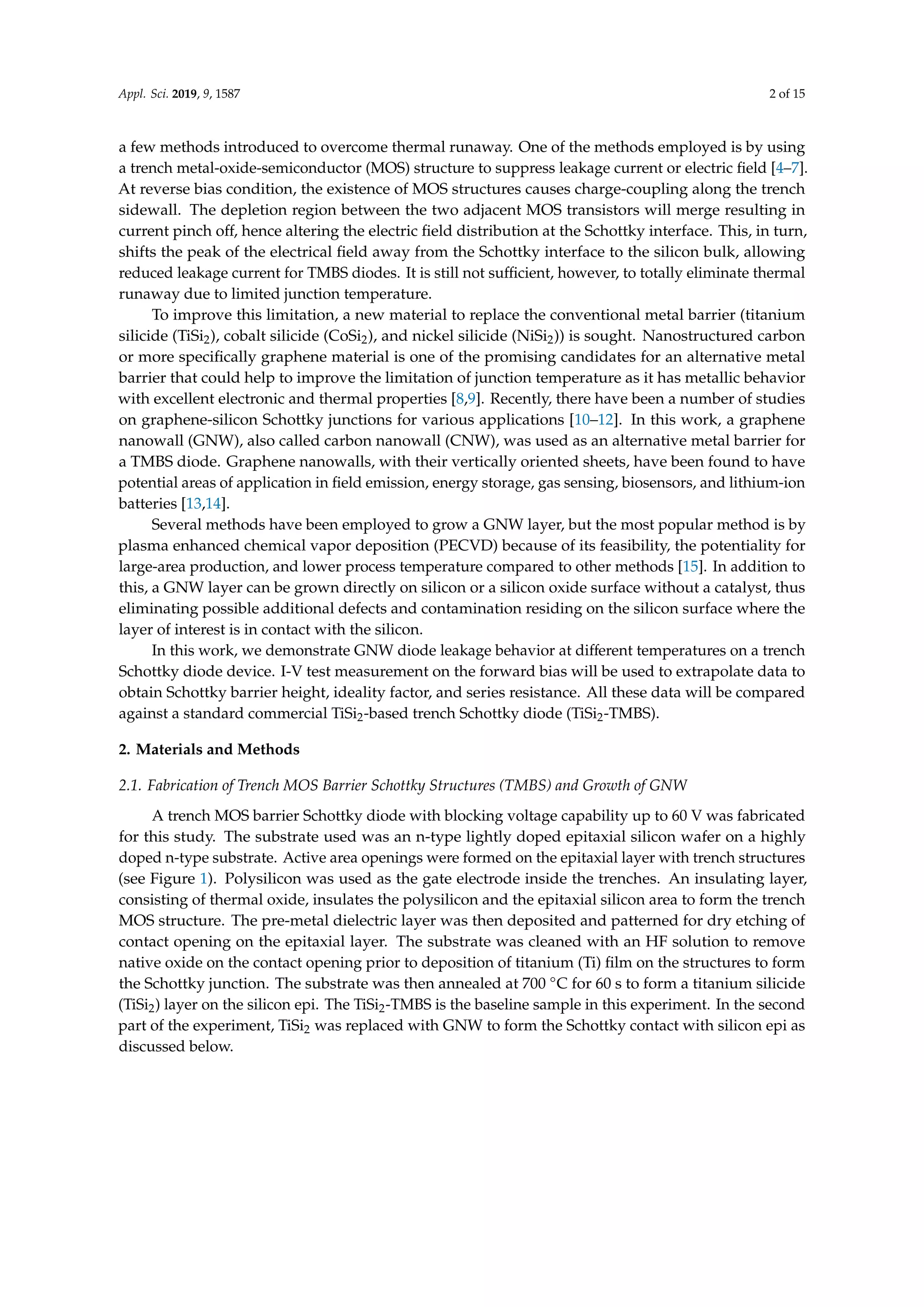 High voltage graphene nanowall trench mos barrier schottky diode ...