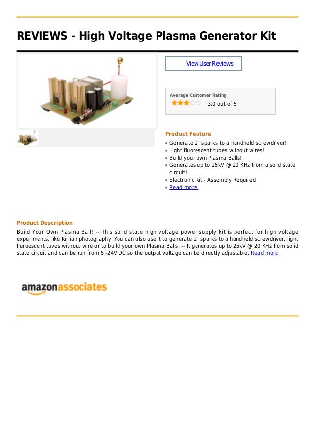 High voltage plasma generator kit