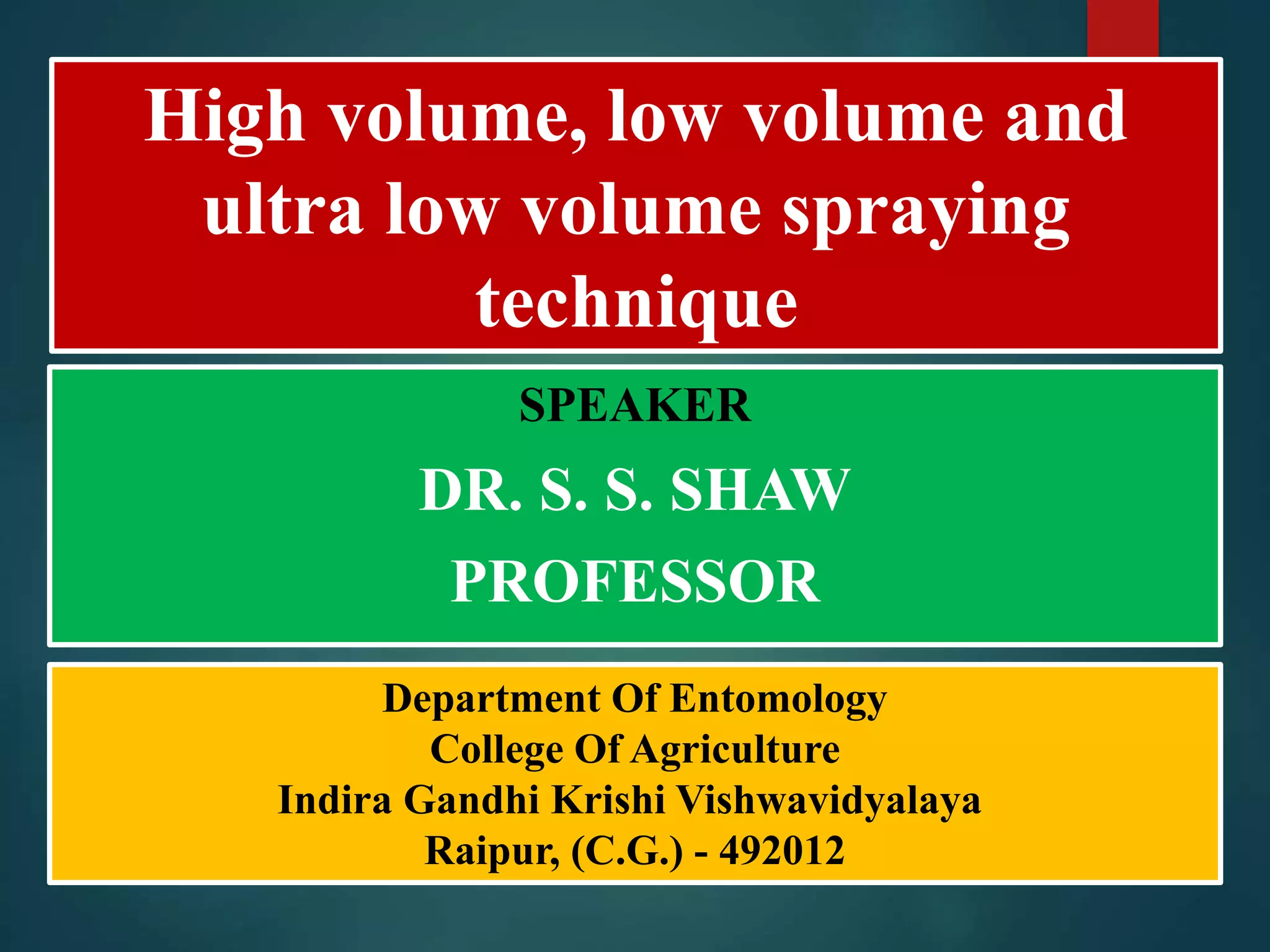 High volume, low volume and ultra low pesticide application | PPTX