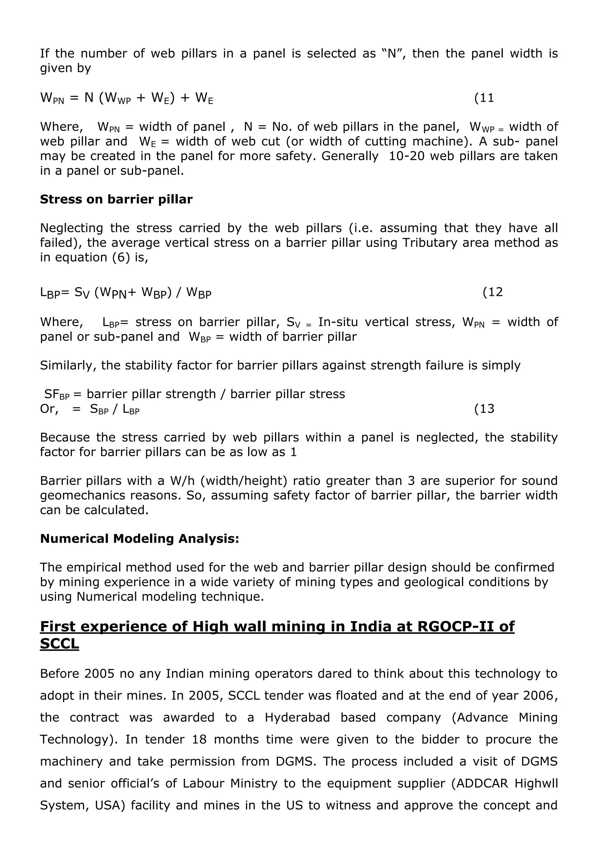 Highwall mining – a new approach in india | PDF