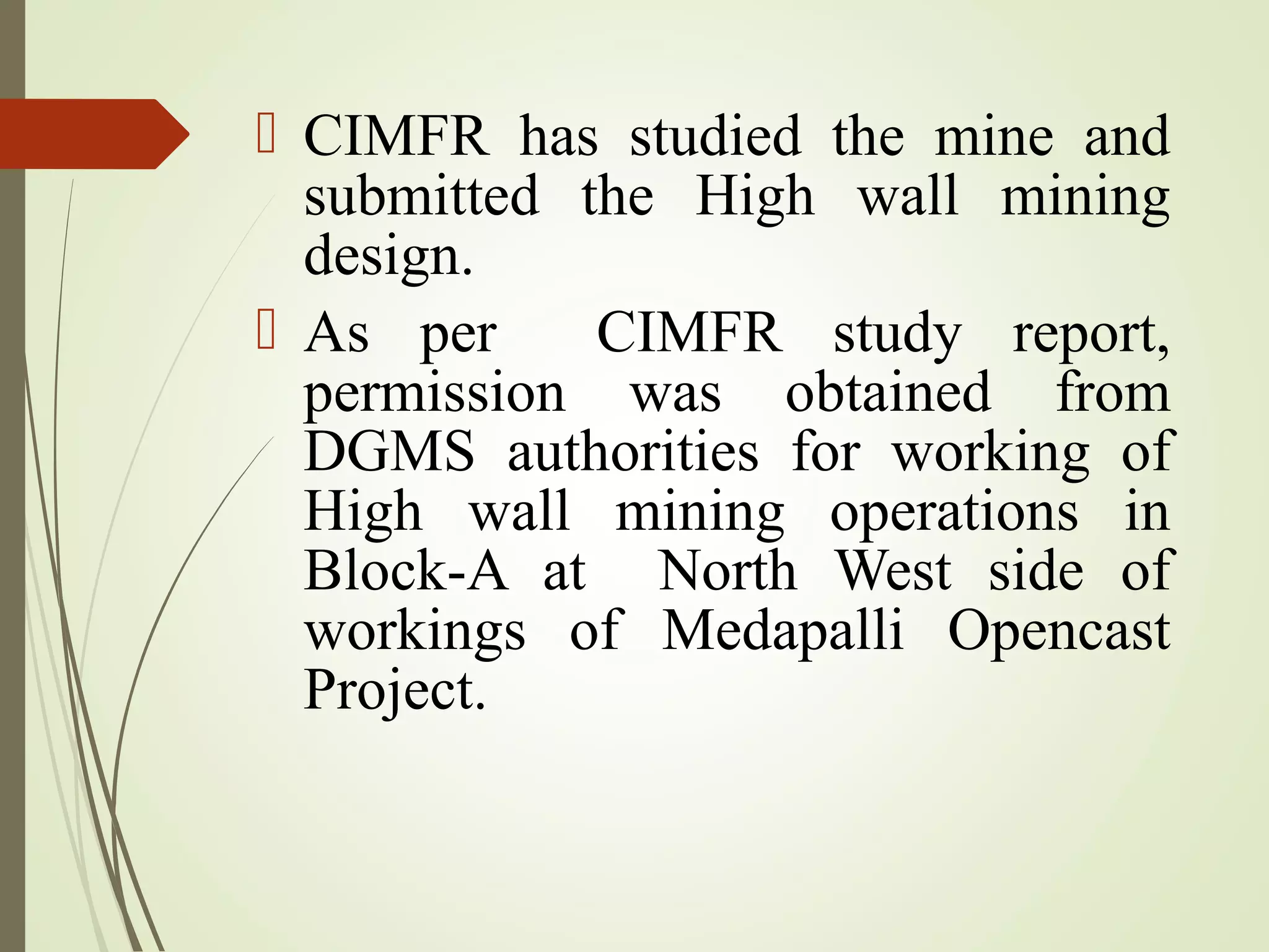 HIGH WALL MINING at SCCL - A Case Study | PPT