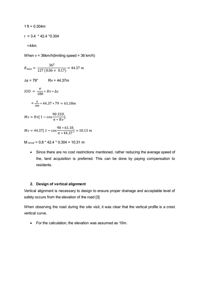 Highway designing calculations | DOCX | Physics | Science