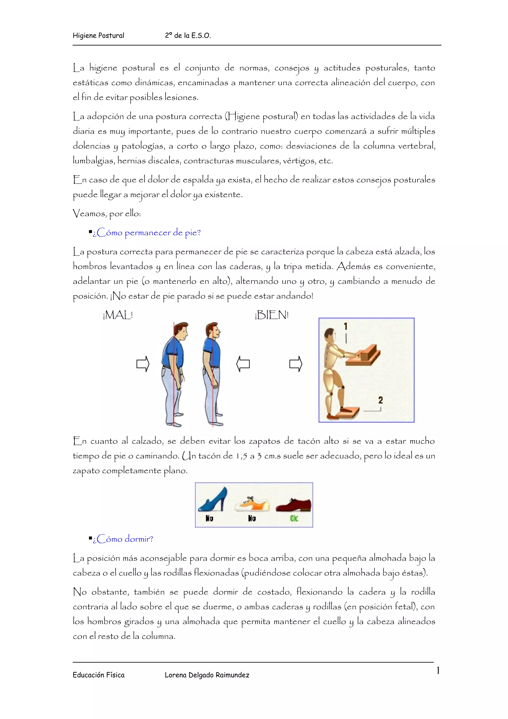 Higiene Postural 2º ESO | DOC | Foot Health | Diseases and Conditions