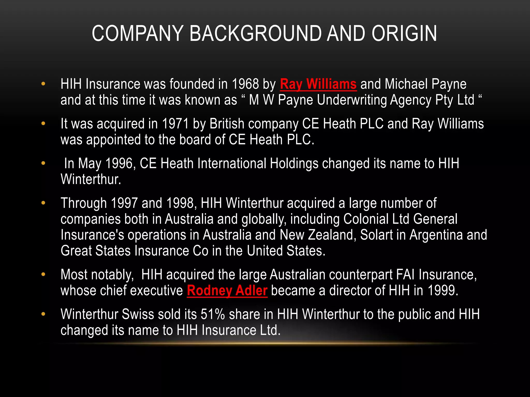 corporate failure for HIH insurance | PPTX