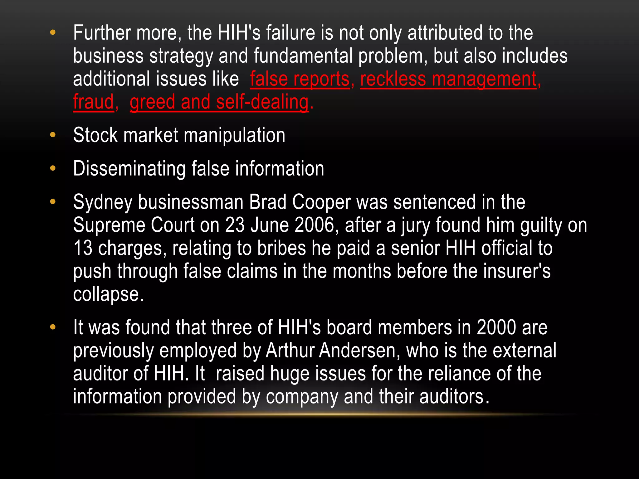 corporate failure for HIH insurance | PPTX