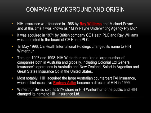 corporate failure for HIH insurance | PPTX | Business Accounting ...