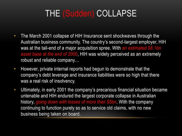 corporate failure for HIH insurance | PPTX | Business Accounting ...