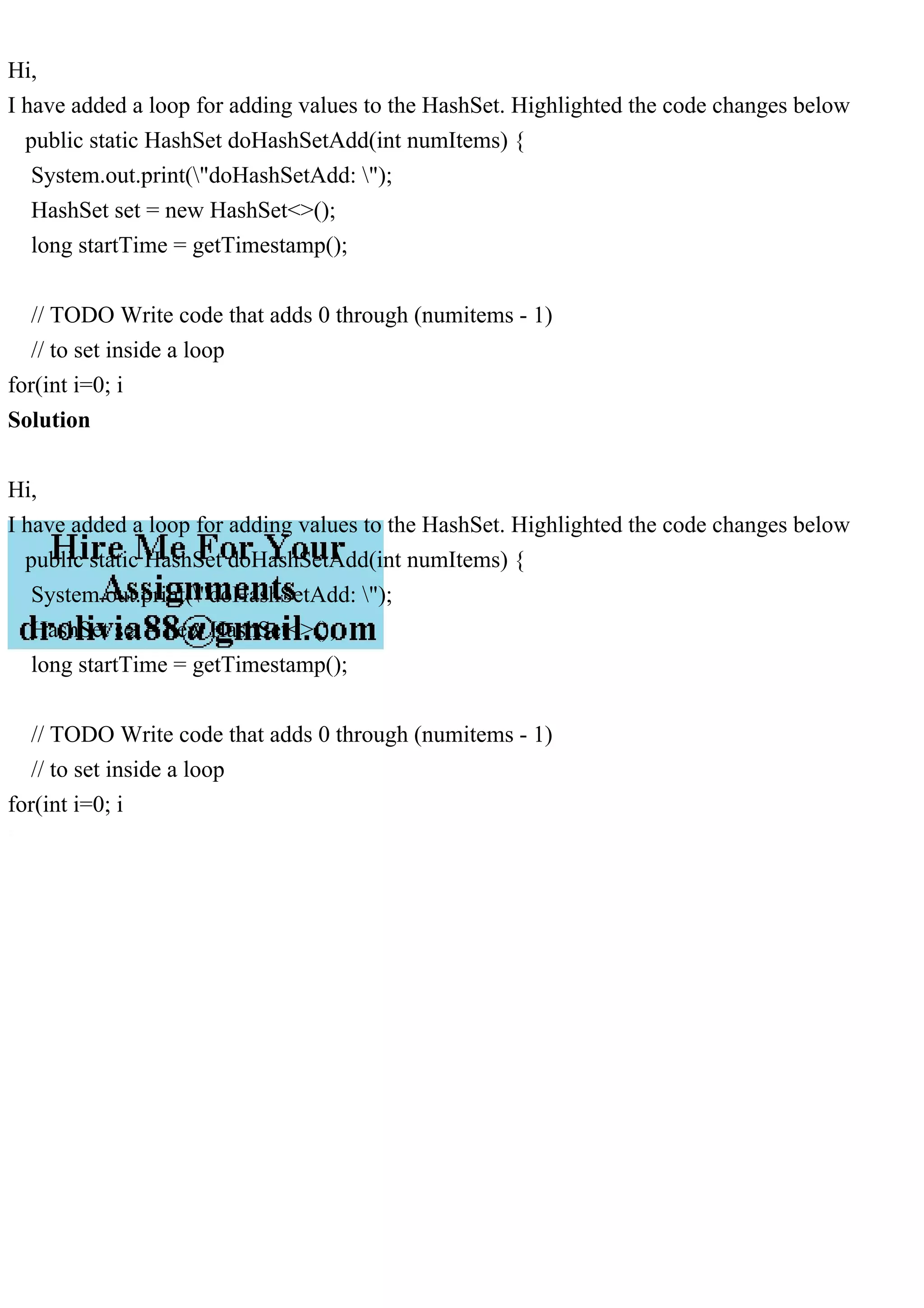 Hi,I have added a loop for adding values to the HashSet. Highlight.pdf