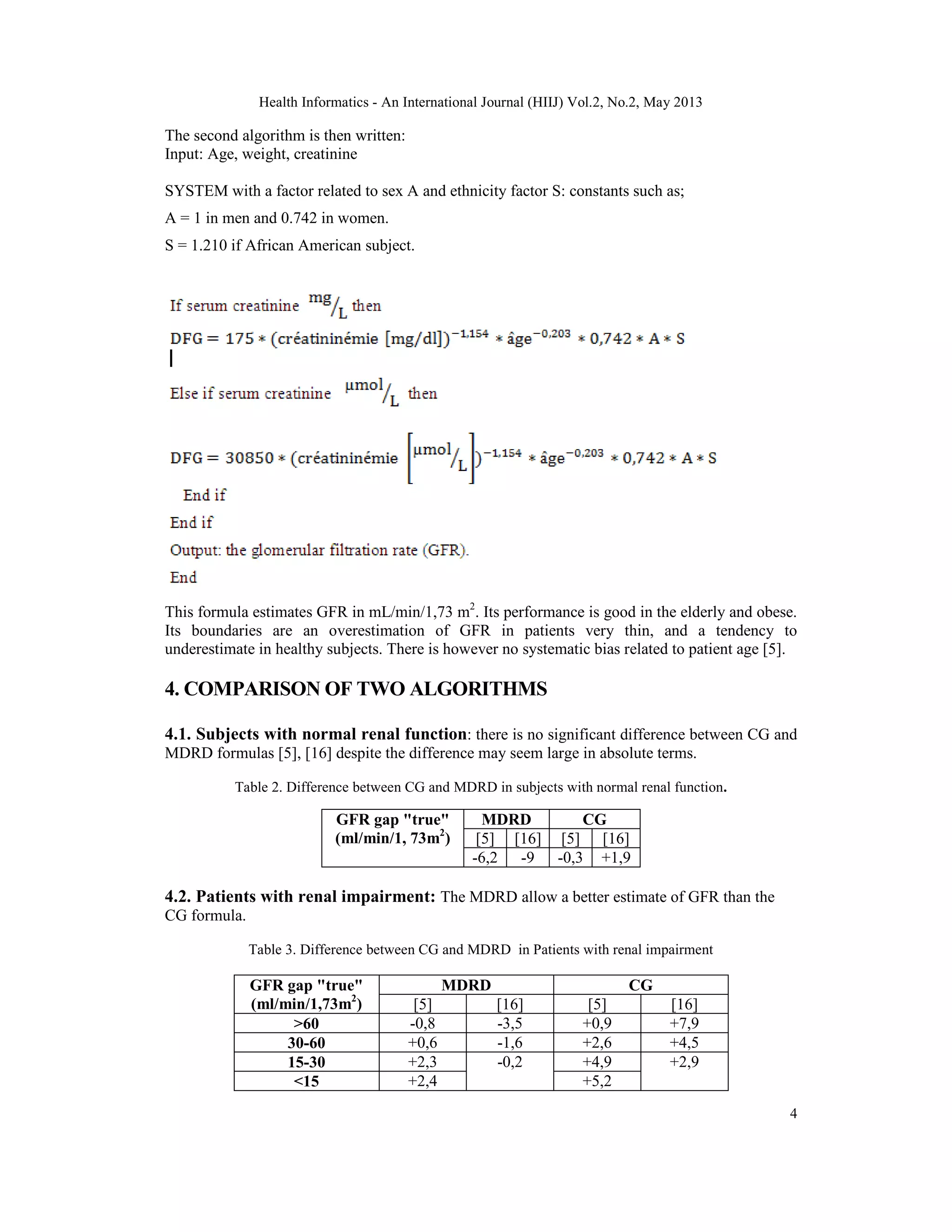 Modeling Algorithm of Estimation Of Renal Function by the Cockcroft and Mdrd Formulas | PDF