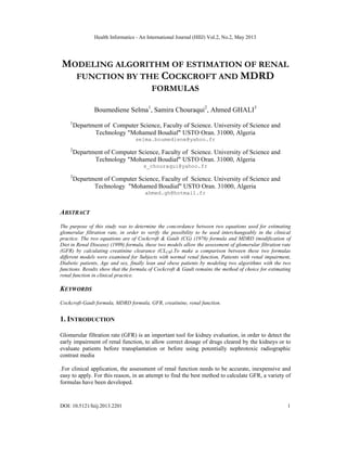 Modeling Algorithm of Estimation Of Renal Function by the Cockcroft and ...