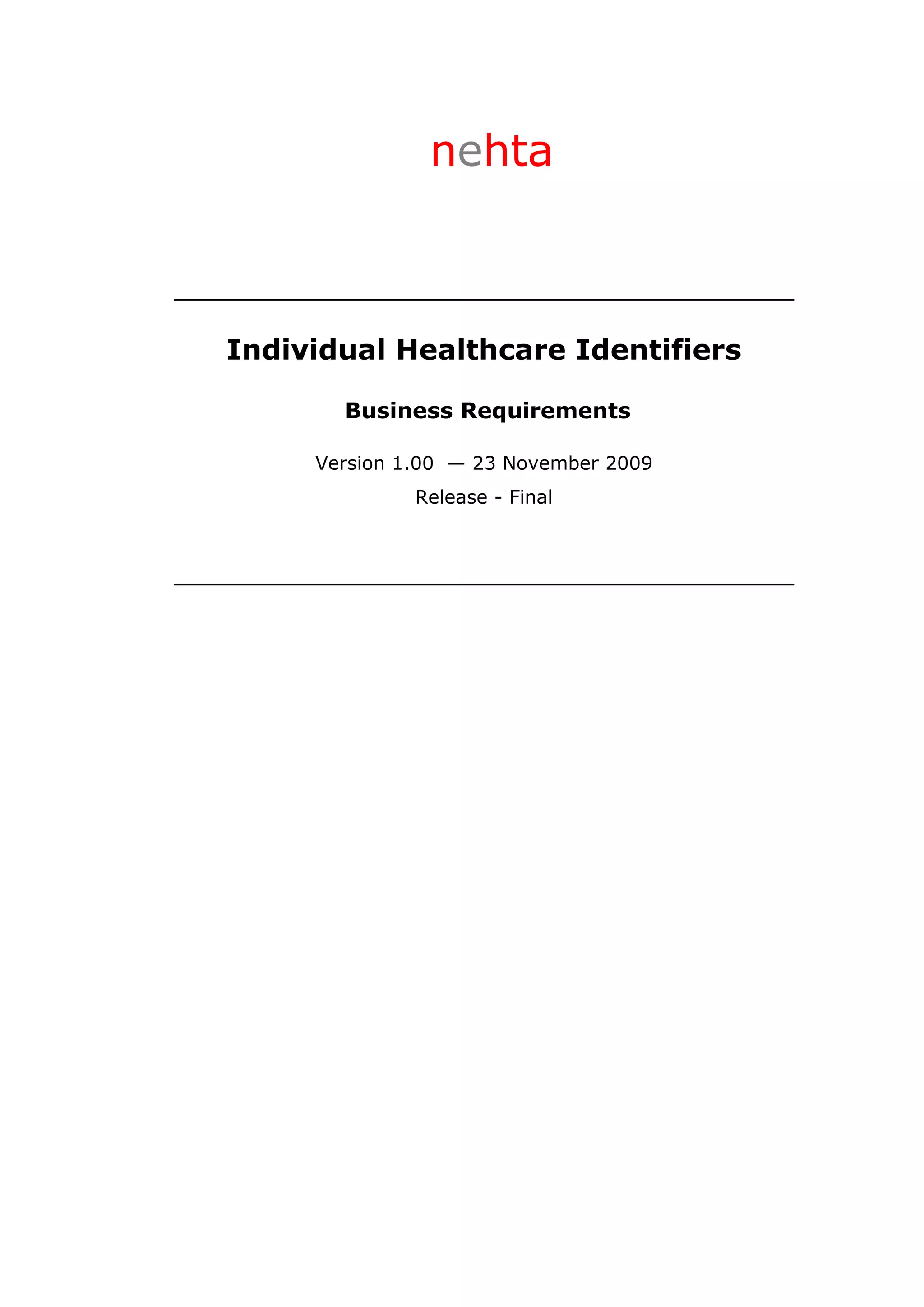 HI Individual Healthcare Identifiers Business Requirements V1.0 | PDF ...