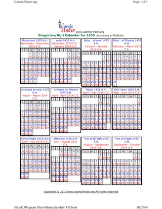 Hijira calander 1435 | PDF