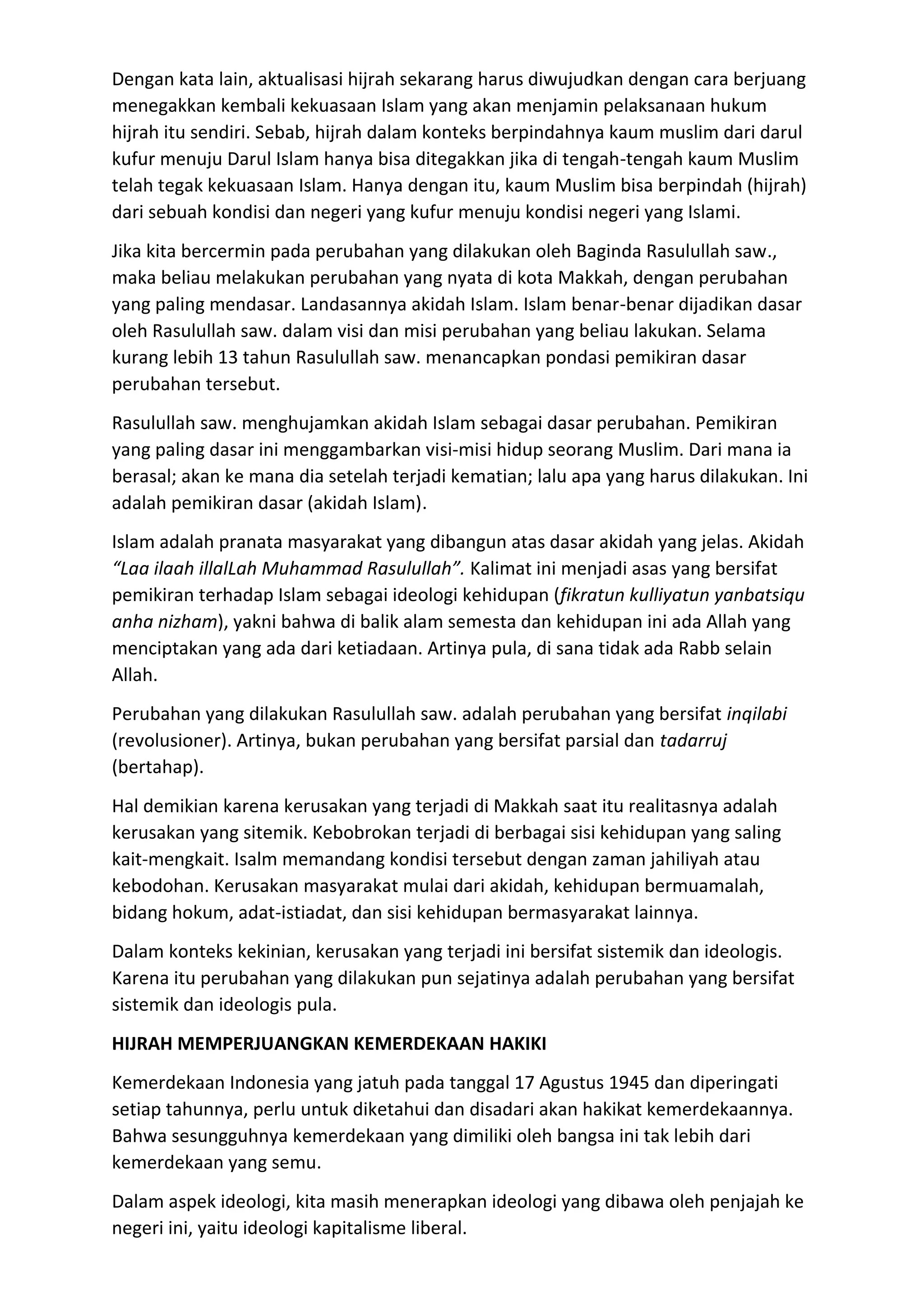 Hijrah: Kemerdekaan Hakiki | PDF