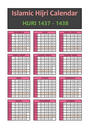 ISLAMIC HIJRI CALENDAR 1437 - 1438 | MICROSOFT WORD | PDF | Islam ...