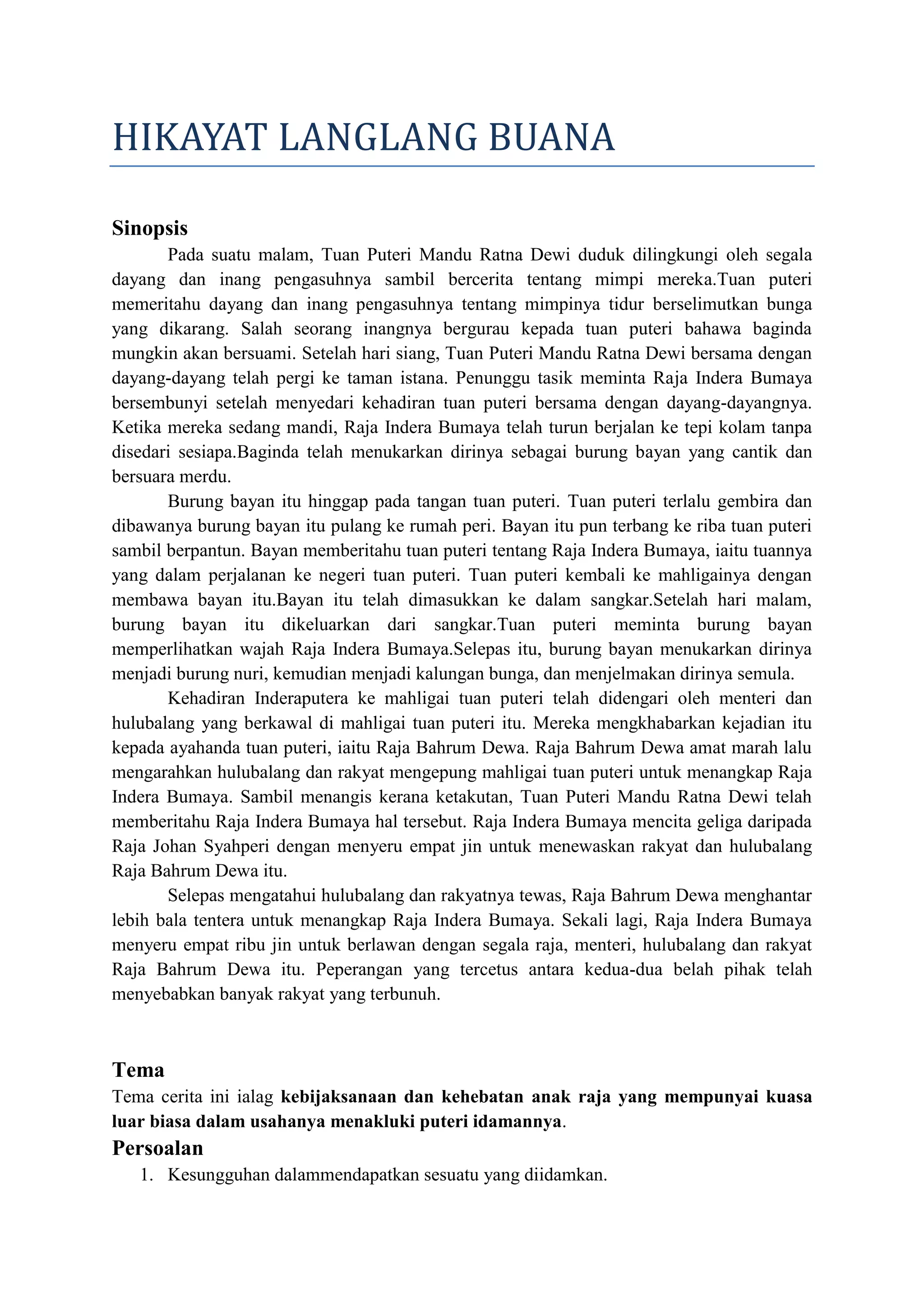 Hikayat langlang buana | DOCX