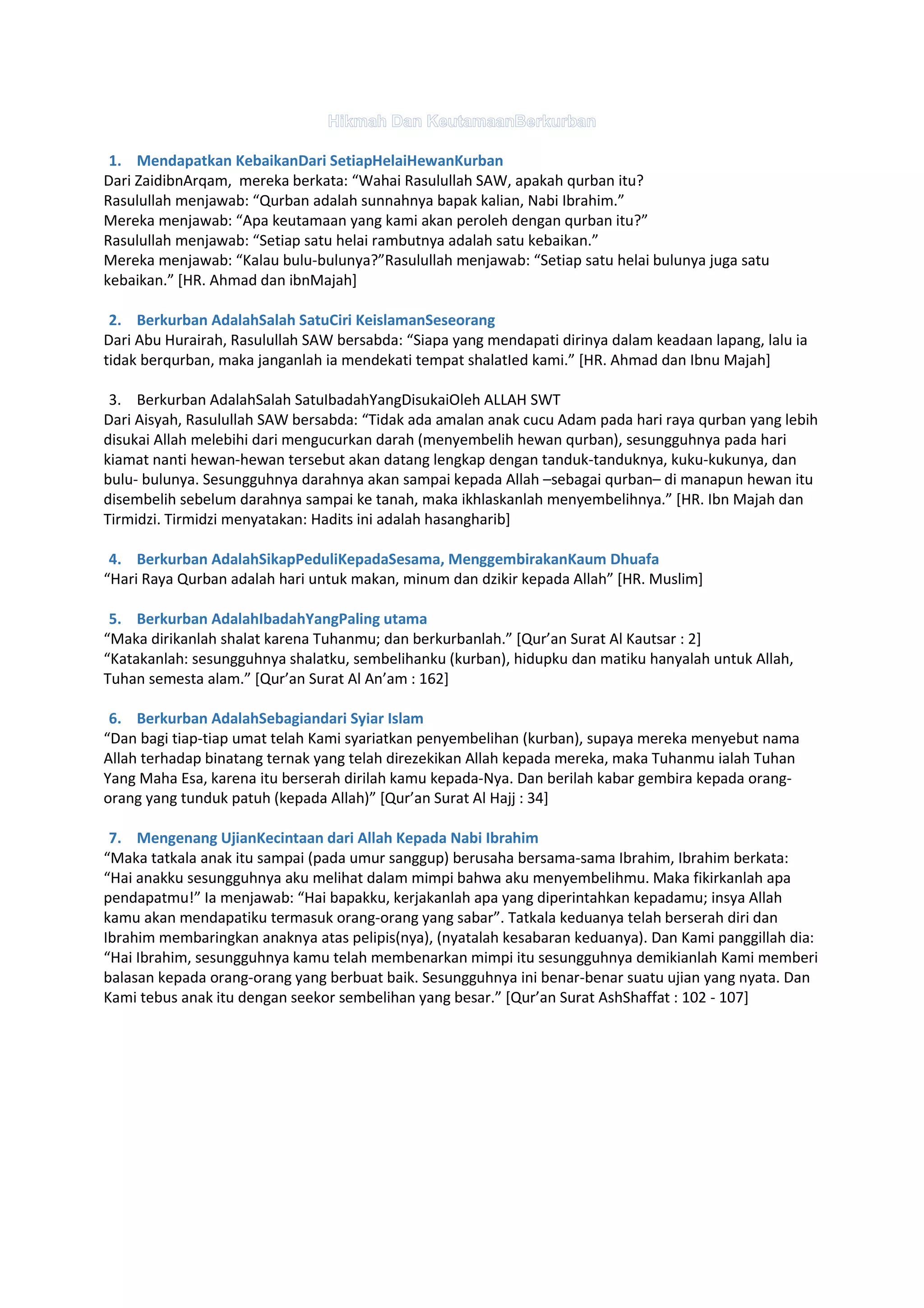 Hikmah dan Keutamaan Berkurban | DOCX
