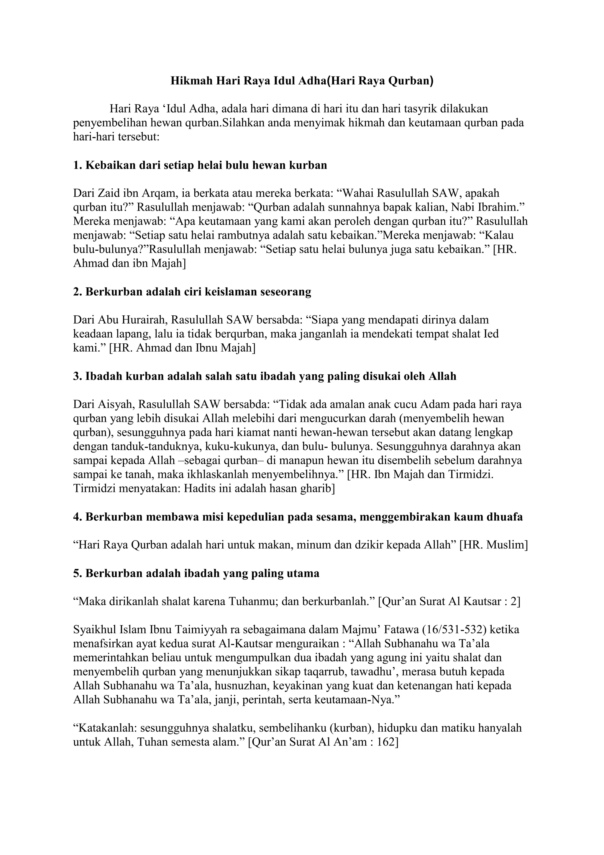 Hikmah hari raya qurban | DOCX
