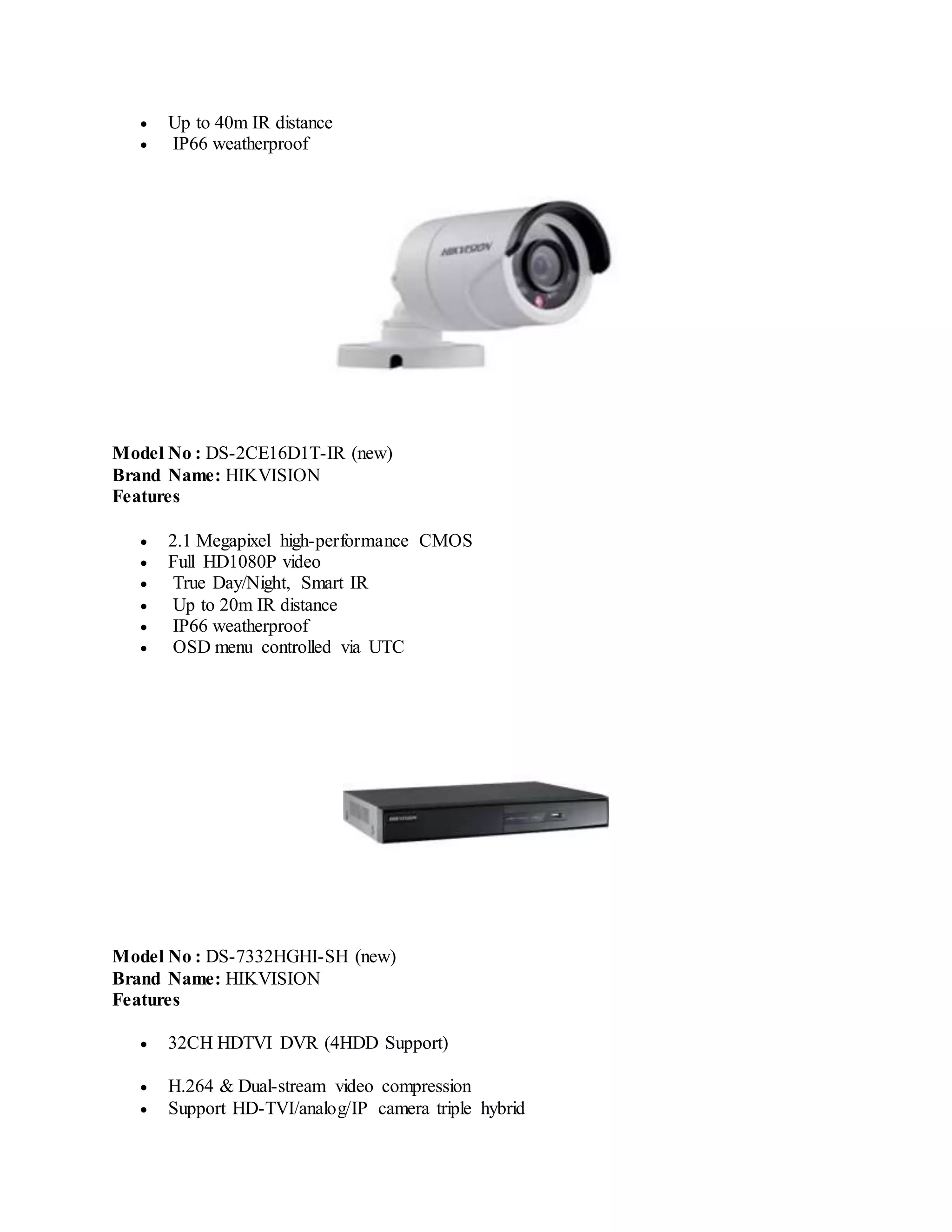 Hikvision cctv camera & dvr and features | DOCX