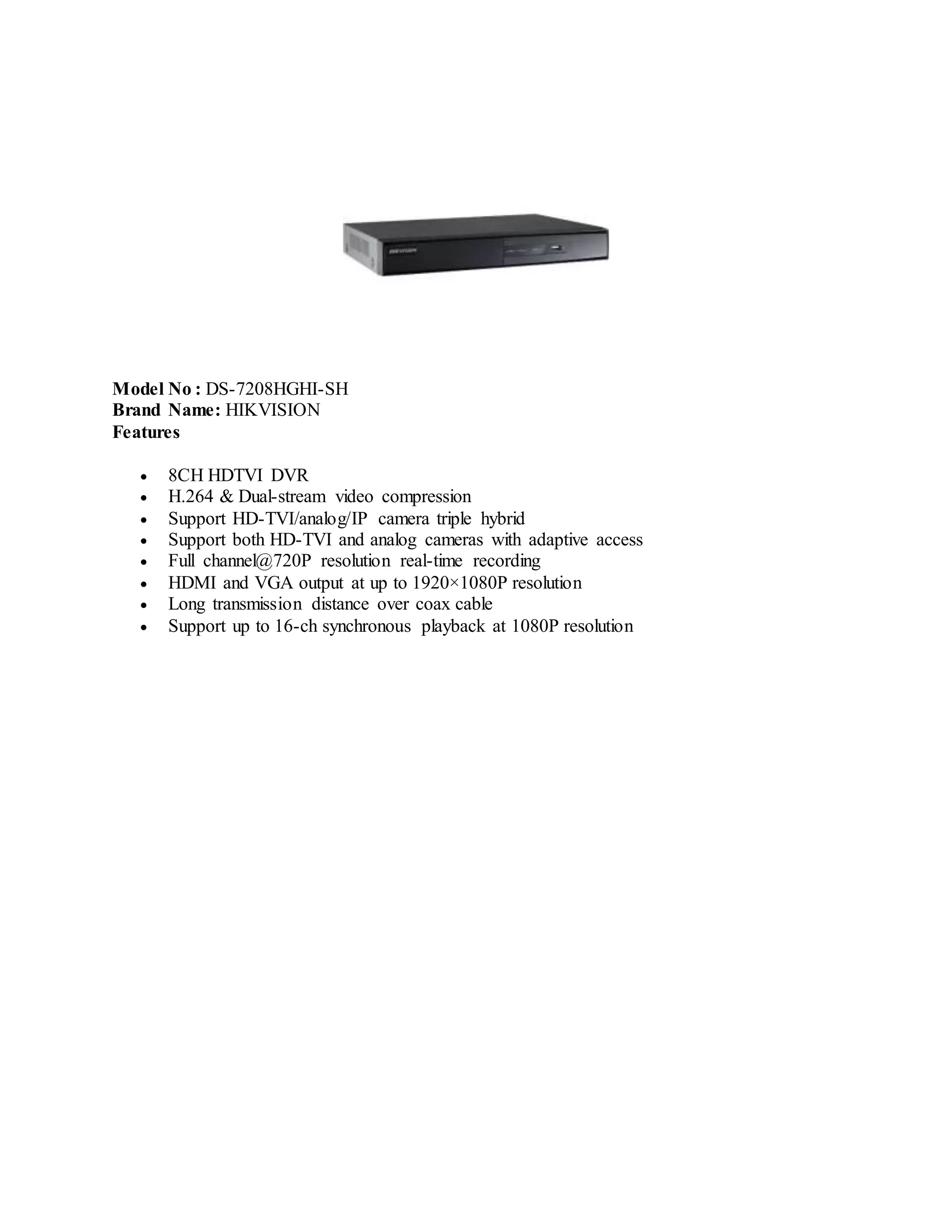 Hikvision cctv camera & dvr and features | DOCX