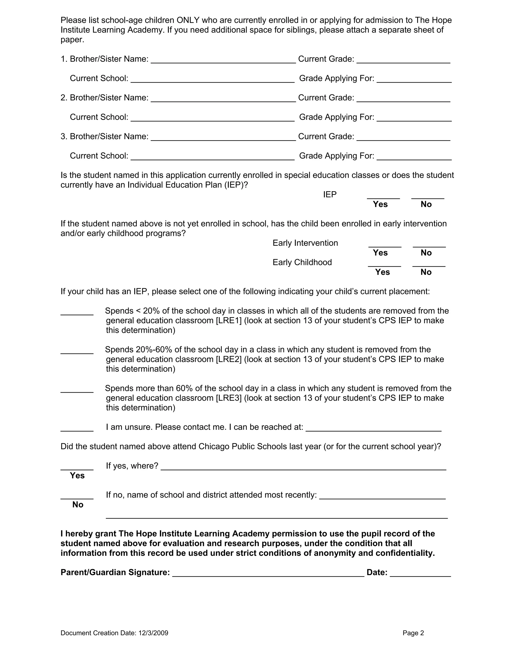 2010-2011 Hila New Student Application | PDF