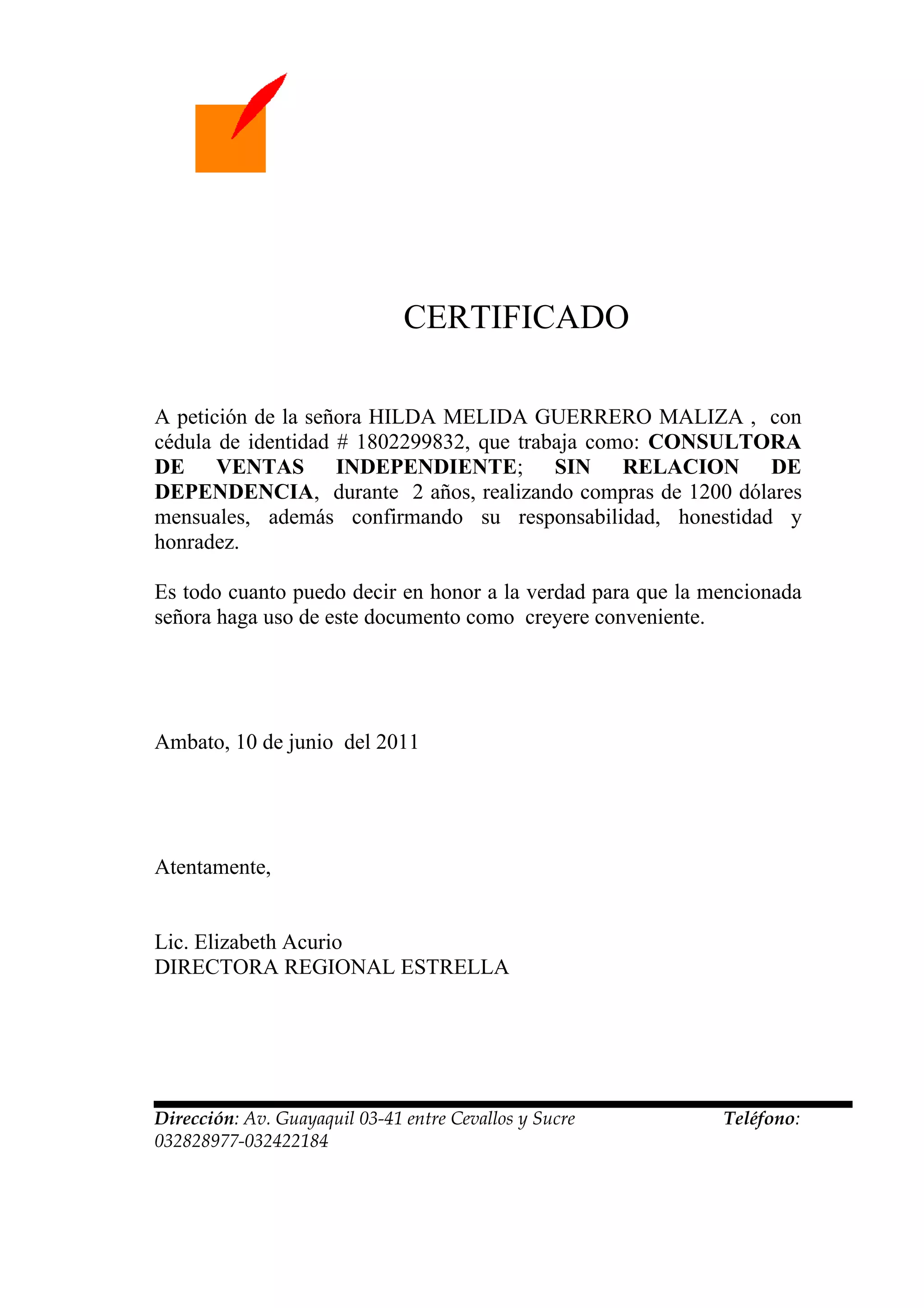 ejemplo de certificado | DOC