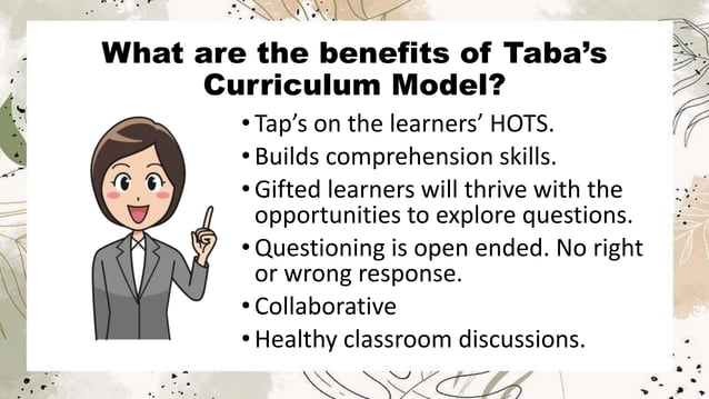 Hilda Taba’s Curriculum Model (The Teacher and the School Curriculum ...