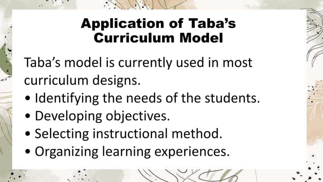 Hilda Taba’s Curriculum Model (The Teacher and the School Curriculum ...